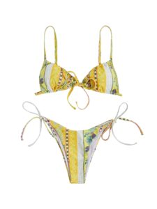 wdirara women's floral print tie side swimwear straps bikini sets swimsuits yellow floral m