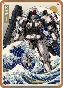 anime metal poster gundams figure poster metal tin sign tallgeese gundam x hokusai wall art decor tin sign-8x12inch