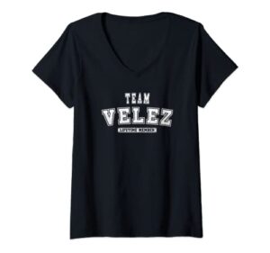 womens team velez lifetime member family last name v-neck t-shirt