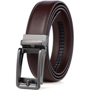 founders & c men's leather ratchet comfort click belt dress with slide buckle -adjustable trim to fit (28"-42" waist adjustable, matted gun buckle w brown leather)