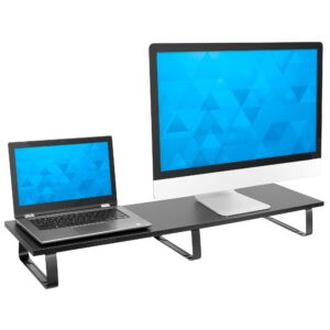 mount-it! extra long monitor desk riser [39 inches extra wide, 44 lbs capacity] desktop organizer for double computer screens, laptops, desktops, tvs, printers, consoles (black)