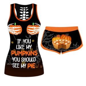 women's halloween sleeveless tank top set if you like my pumpkin printing drawstring shorts stretch bottoms suits (orange-1, m)