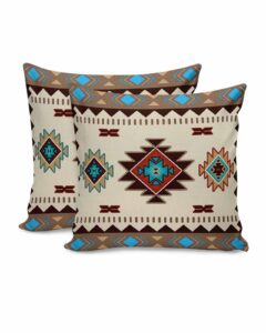 2 packs decorative cotton throw pillow covers, native americans in the us totem indian style geometric 20 x 20 inch square reversible soft cushion case for couch bedroom sofa living room chair car