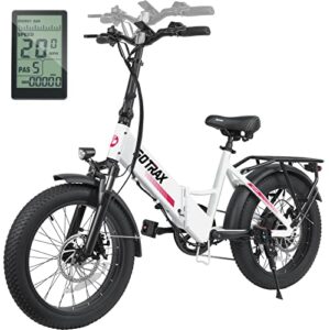 gotrax r2 20" folding electric bike with 55 miles (pedal-assist1) by 48v battery, 20mph power by 500w, lcd display and 5 pedal-assist levels, 7-speed & front shock absorber for off-road bicycle white