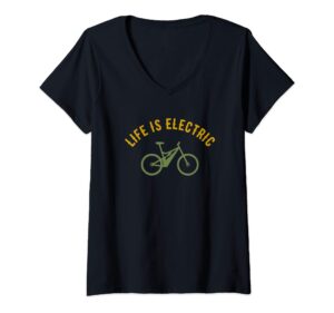 womens life is electric e-bike v-neck t-shirt