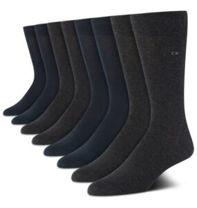 calvin klein men's dress socks - 8 pack breathable cotton mid crew socks - casual long work socks for men (sizes 7-12), size 7-12, greynavy