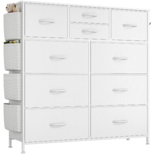 white dresser for bedroom, bedroom dressers & chests of drawer, white closet fabric dressers, 10 drawers dresser w/side pockets, hooks, dresser storage organizer for hallway, entryway, kids room