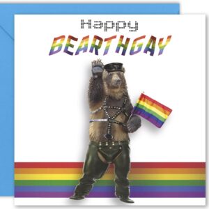 cult kitty - happy bearthgay - lgbtq birthday card - funny gay birthday card - lesbian birthday card, gay friend birthday card, pride birthday card- coming out, lgbt greeting cards