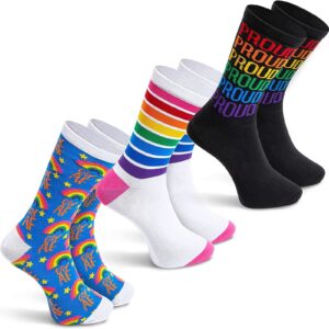 gay pride mid-calf socks, unisex rainbow socks (adult size, 3 pairs)