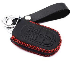 wfmj leather 4 5 buttons smart remote key fob case cover chain for 2022 2023 honda civic hatchback accord hr-v (black,5 buttons)