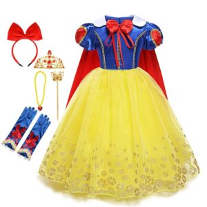 hihcbf girls princess snow white costume birthday christmas halloween carnival fancy dress up w/cloak accessories 4-5t