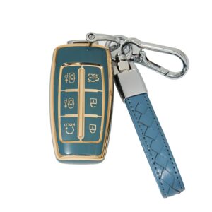 aideco tpu key fob cover compatible with hyundai genesis gv80 gv90 g70 g80 g90 gv70 accessories smart 6 buttons keychains (blue)