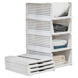 jocabo folding wardrobe storage box 4-pack plastic drawer organizer stackable shelf baskets cloth closet containers bin cubes,home office bedroom laundry fold pull out dividers for clothes,toys white