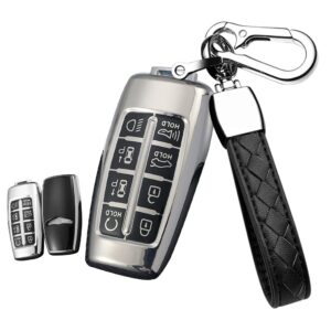 hibeyo key fob cover for genesis g80 gv80 g70 gv70 2021 2022 soft tpu key shell case with keychain car accessories replacement smart remote key 8 button-silver