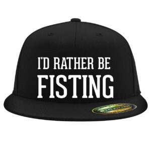 i'd rather be fisting - embroidered adjustable fit structured flat bill fitted hat | trendy baseball cap for men and women | modern cap in snapback closure | black | small/medium