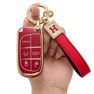 ocezbiis for jeep key fob cover with keychain,soft tpu 360 degree protection key case for cherokee renegade dodge durango charger challenger journey chrysler smart key shell accessories