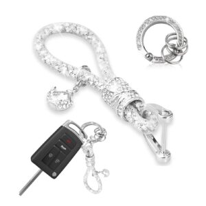 ziciner bling crystal car keychains for women & girls, car key chain glitter key ring, universal bling key chain accessories (white)