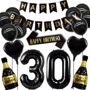 30th birthday decorations for women & men, all-black 30th birthday decor, party decorations large number 30 balloons