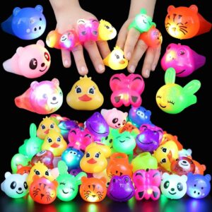 maegawa 25 pc light up rings party favors for kids 4-8, treasure chest, prize box toys for classroom, carnival prizes, pinata filler goodie bag stuffers, birthday gifts for boys girls age 8-12