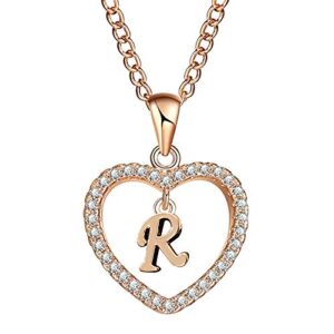 s5e5x women fashion 26 english letter name heart shaped crystal chain pendant necklaces jewelry gift (r)