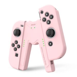 jingdu switch joy-con charging grip compatible with nintendo switch & oled model, play while charging, portable v-shaped switch joy-con controller charger with indicators, pink