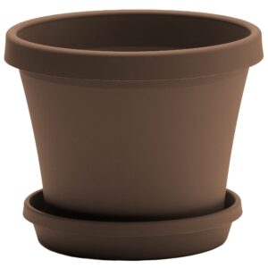 bloem terra pot round planter: 16", chocolate, (no saucer included) matte finish, durable resin, traditional style pot, for indoor and outdoor use, gardening, 8 gallon capacity, saucer sold separately