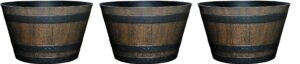 classic home and garden whiskey plastic resin flower pot barrel planter, walnut brown, 20.5" (pack of 3)