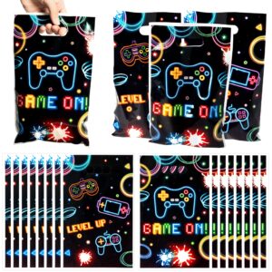 50pcs video game party favor bag neon video game party bags gaming sweet goody candy treat bags game on theme party decor plastic gift bag birthday snack bag for kids birthday party supplies