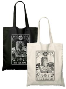 the reader tarot card tote bag - reading bookish cotton tote bag, book bag, library canvas tote bag (natural)