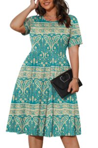 poseshe womens plus size summer dress for women 2024 hide belly soft comfy casual empire waist dress,blue kaqi,xl