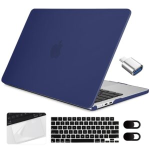 yebiseven case for macbook air 15 inch 2024 2023 released a3114 m3/a2941 m2, laptop hard shell case with keyboard cover & trackpad protector cover & otg adapter & camera cover, matte navy blue