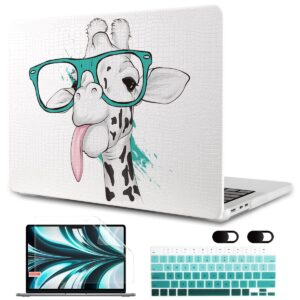 meegoodo for macbook air 13.6 inch case 2024 2022 a3113 a2681 m3/m2 chip, crocodile laptop hard shell cases with keyboard cover & camera cover compatible with macbook air m2 case, funny giraffe