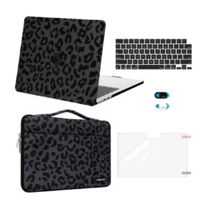 mosiso compatible with macbook air 13 inch case 2025 2024 2023 2022 m3 a3113 m2 a2681, plastic leopard grain hard shell case&carrying sleeve bag&keyboard cover&webcam cover&screen protector, black