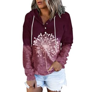 bgntbuk hoodie women with pockets women's dandelion print fashion top shirt hooded long sleeve zip up jackets women