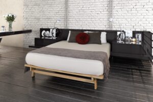 kd frames ekko platform bed - queen bed frame - unfinished wood bed frame - natural, minimalist bed - floating bed design - easy assembly, no box spring needed - solid wood queen platform bed