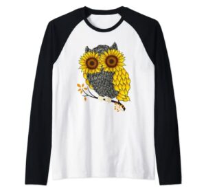 sunflower seeds owl halloween bird lover women kids gift raglan baseball tee