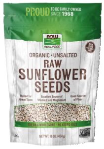 now foods, certified organic sunflower seeds, raw and unsalted, source of fiber and vitamin e, hulled for great taste, certified non-gmo, 16-ounce (packaging may vary)