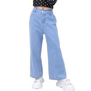 milokado big girls kids jeans casual elastic waist wide leg demin pants size 5-13 years (blue z, 12-13 years)