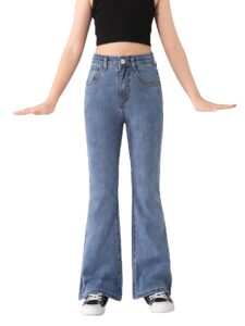 floerns girls casual denim pants high waist flare leg jeans with pocket medium blue 11-12y