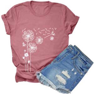 dandelion shirt women faith graphic shirts make a wish vintage tee wildflower short sleeve tops（pink, x- large