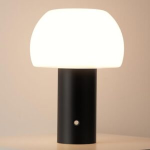 magcharm cordless mushroom lamp, battery operated table lamp with opal glass shade, small cute dimmable bedside lamp, 3 color - 2700k 3500k 5000k touch nightstand lamp for bedroom, black