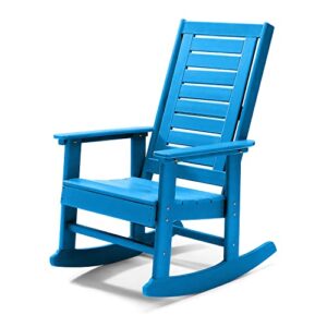 greenvines outdoor rocking chairs | porch rocker | hdpe plastic | pacific blue | oversized rockers | high back | big & tall | ladder back | for patio outside backyard balcony garden