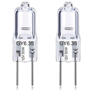 dumiloo gy6.35 light bulbs, 12v crystal clear 2 pin, t4 jc bi-pin base g6.35 capsule bulb, dimmable 2700k warm white 2 prong light bulb for pendant light, microwave oven, table lamp, 2pack