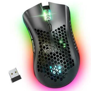 wolflaws km-1 gaming mouse, wireless mouse gaming computer mice usb with honeycomb shell, 6 programmed buttons, 3 adjustable dpi, ergonomic rgb optical mouse - green