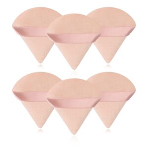 6 pieces powder puff face makeup puffs,triangle wedge shape soft velour powders puffs for loose mineral powder body powder cosmetic foundation wet dry beauty makeup tool(nude)