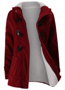 jiangwu womens fashion horn button fleece thicken coat with hood winter warm jacket (xx-large, wine-red)