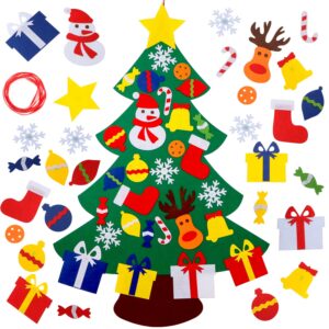 yeahbeer felt christmas tree for kids,3.2ft diy christmas tree with 30 detachable christmas ornaments,xmas gifts, new year door wall hanging decorations