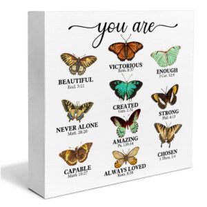 inspirational bible verse wooden box sign christian home decor butterfly you are beautiful scriptures wood sign desk decoration religious wood block plaque box for shelf nursery 5 x 5 inches