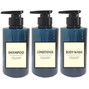 300ml travel shampoo bottles refillable,empty pump plastic dispensers 10 oz shower containers for shampoo conditioner body wash (blue,1 set)