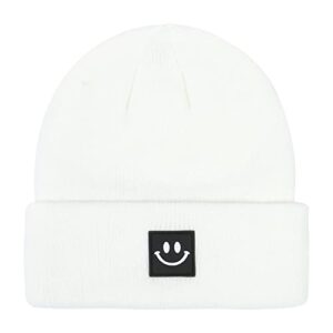 upeilxd baby winter hat soft warm knitted beanie hat with cute smile face beanie cap for toddler boys girls white